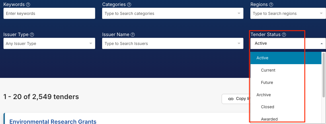 Where can I find awarded tenders?
